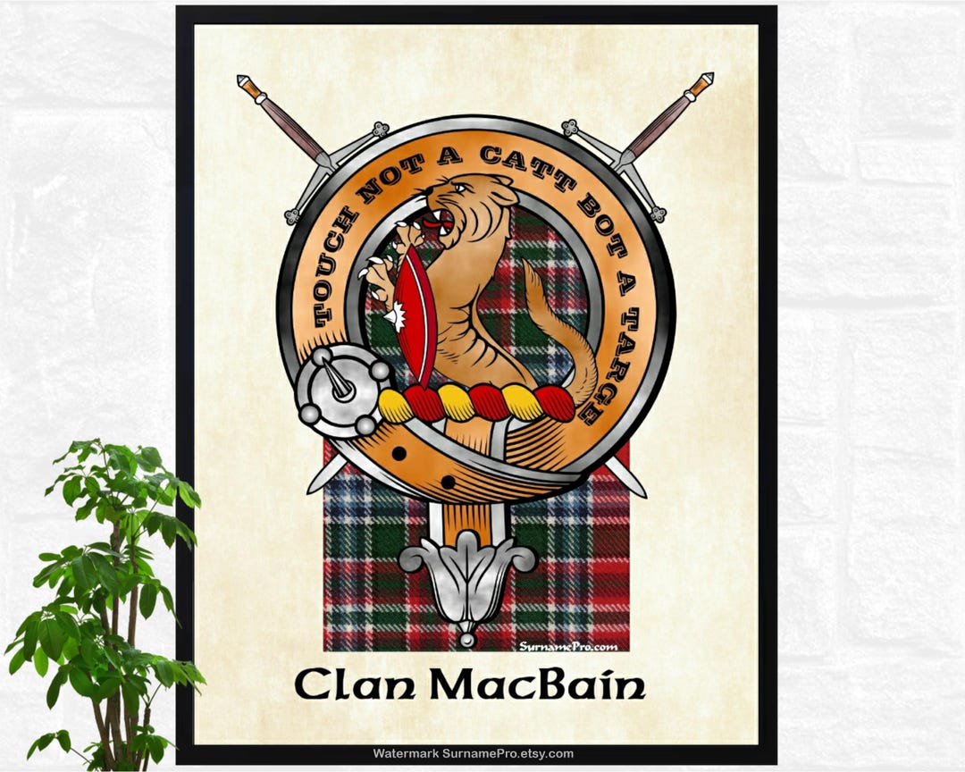 Framed Scottish Clan Badge With Tartan. Tartans Are Scanned From Cloth ...
