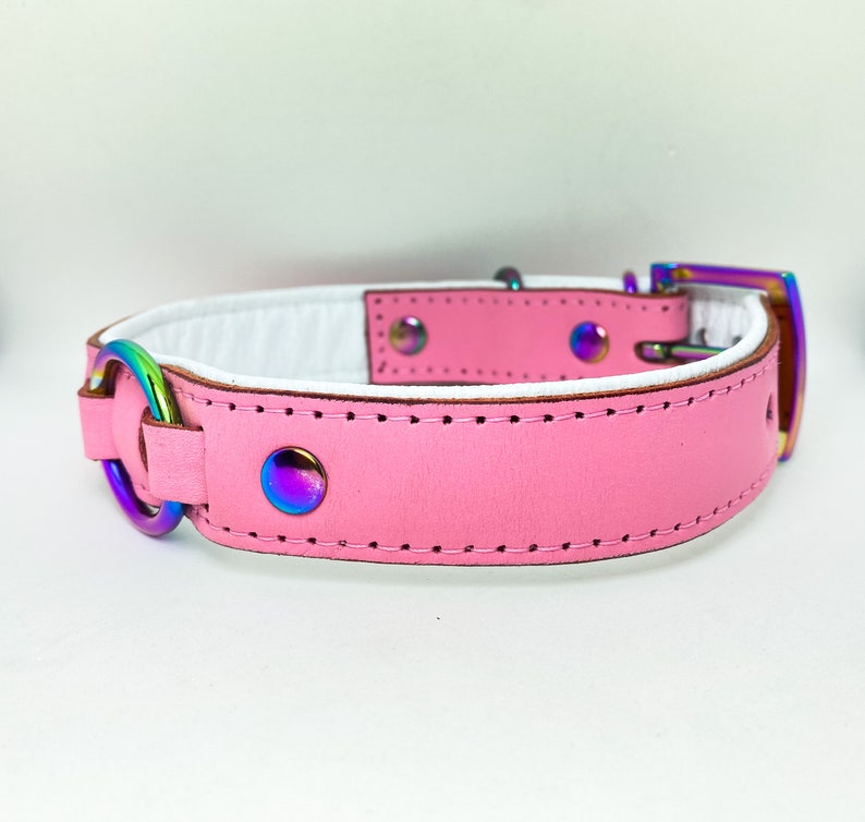 Pink Leather Collar With Iridescent Hardware - Etsy