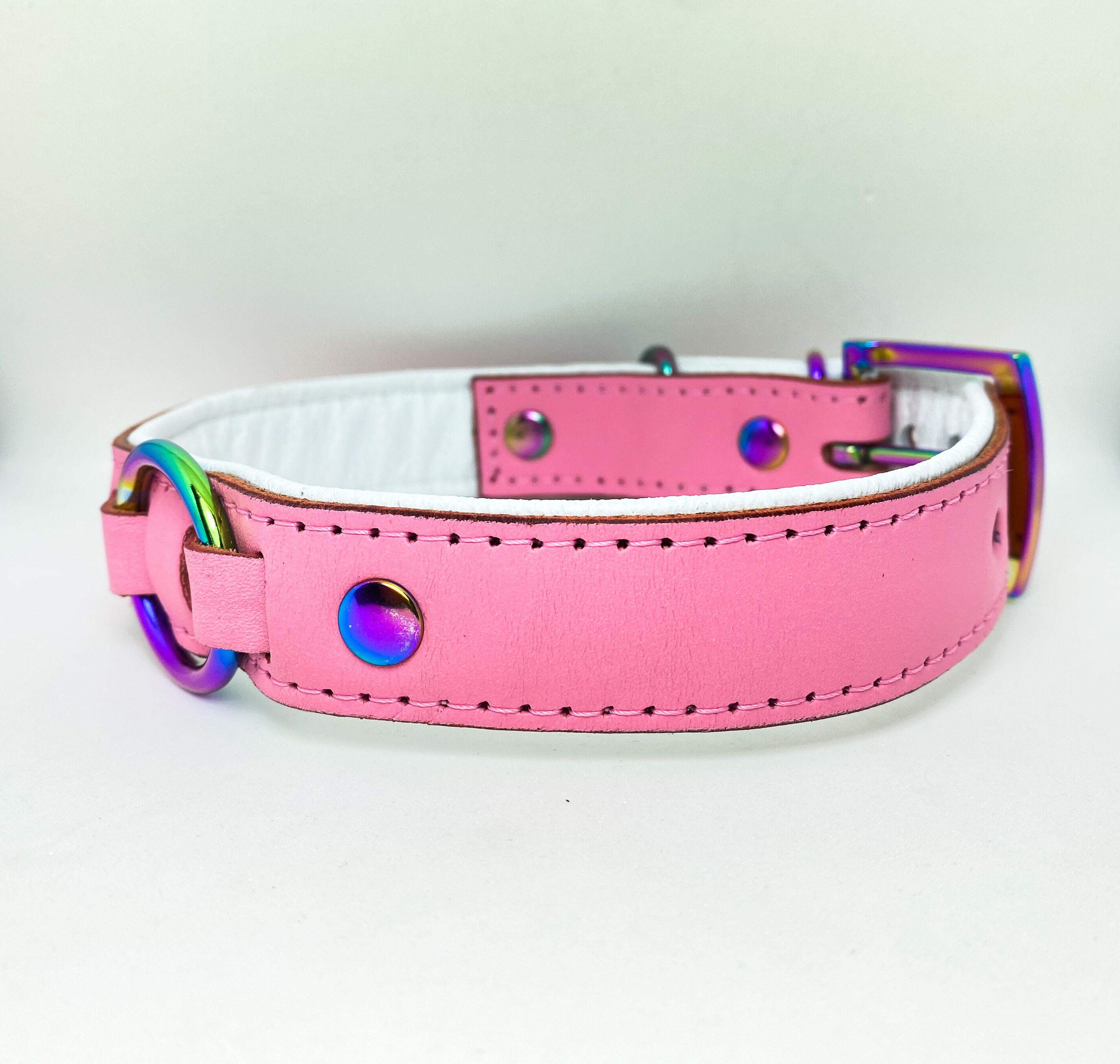 Pink Leather Collar With Iridescent Hardware - Etsy
