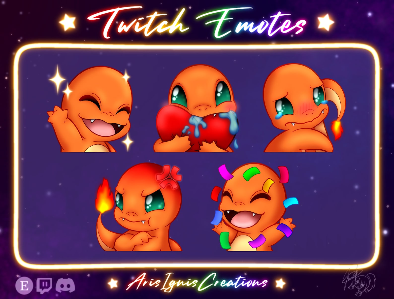 Charmander Emotes / Wave Love Cry Angry Cheer - Etsy
