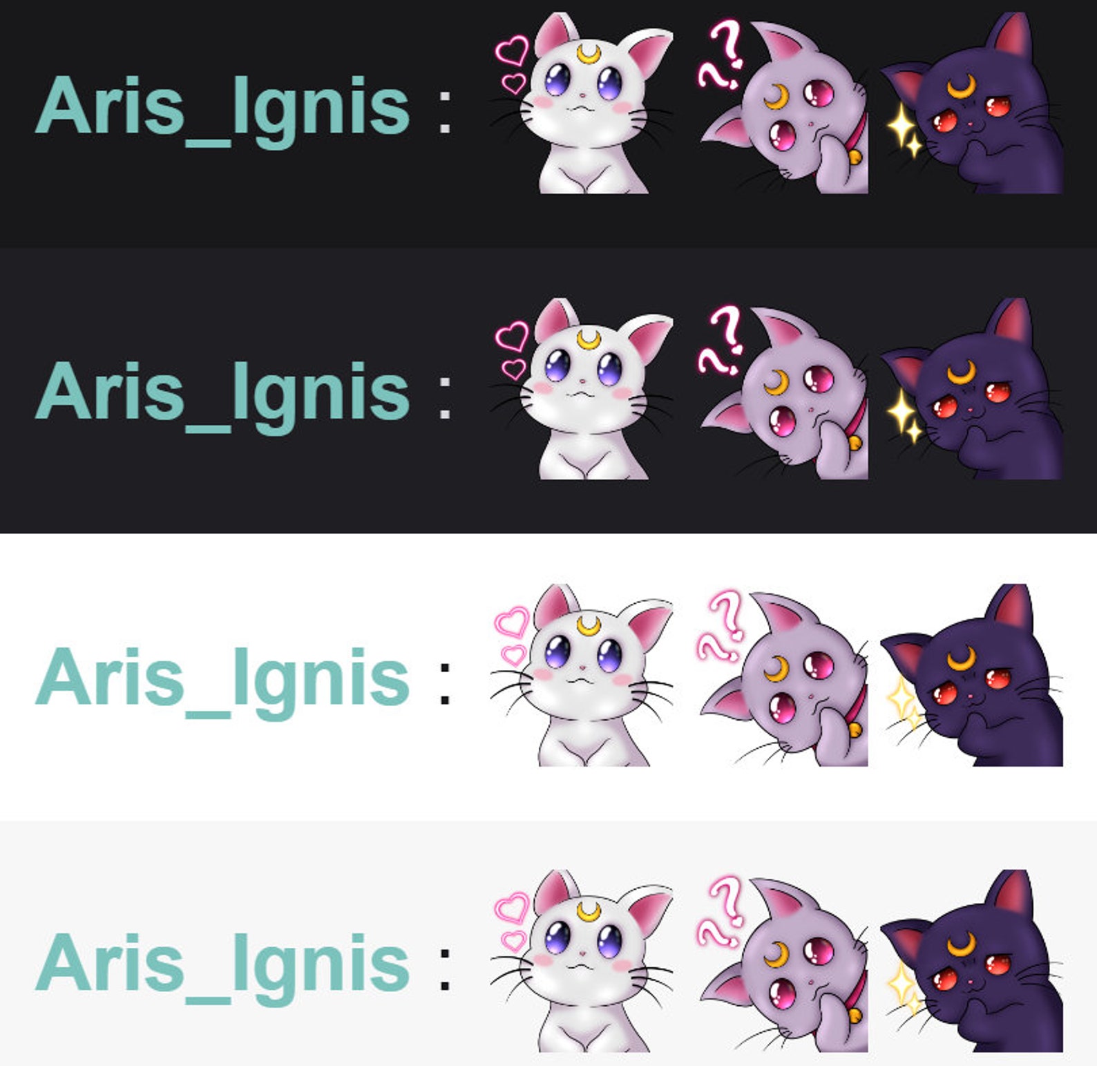 Sailor Moon Cats Twitch Emotes / Love Snicker Confused - Etsy
