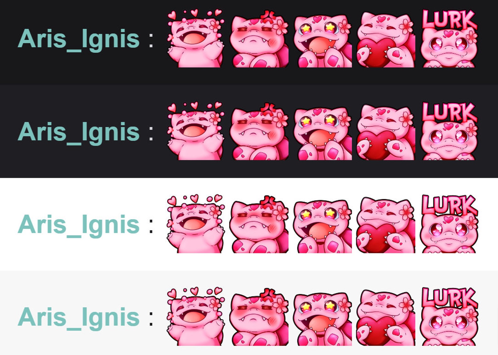 Cherry Blossom Bulbasaur Emotes / Cheer, Grumpy, Hype, Love, Lurk - Etsy