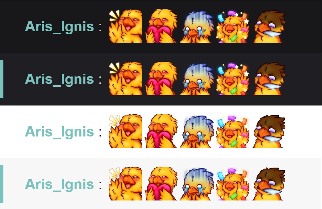 Chocobo Emotes / Wave, Cheer, Love, Cry, Knife - Etsy