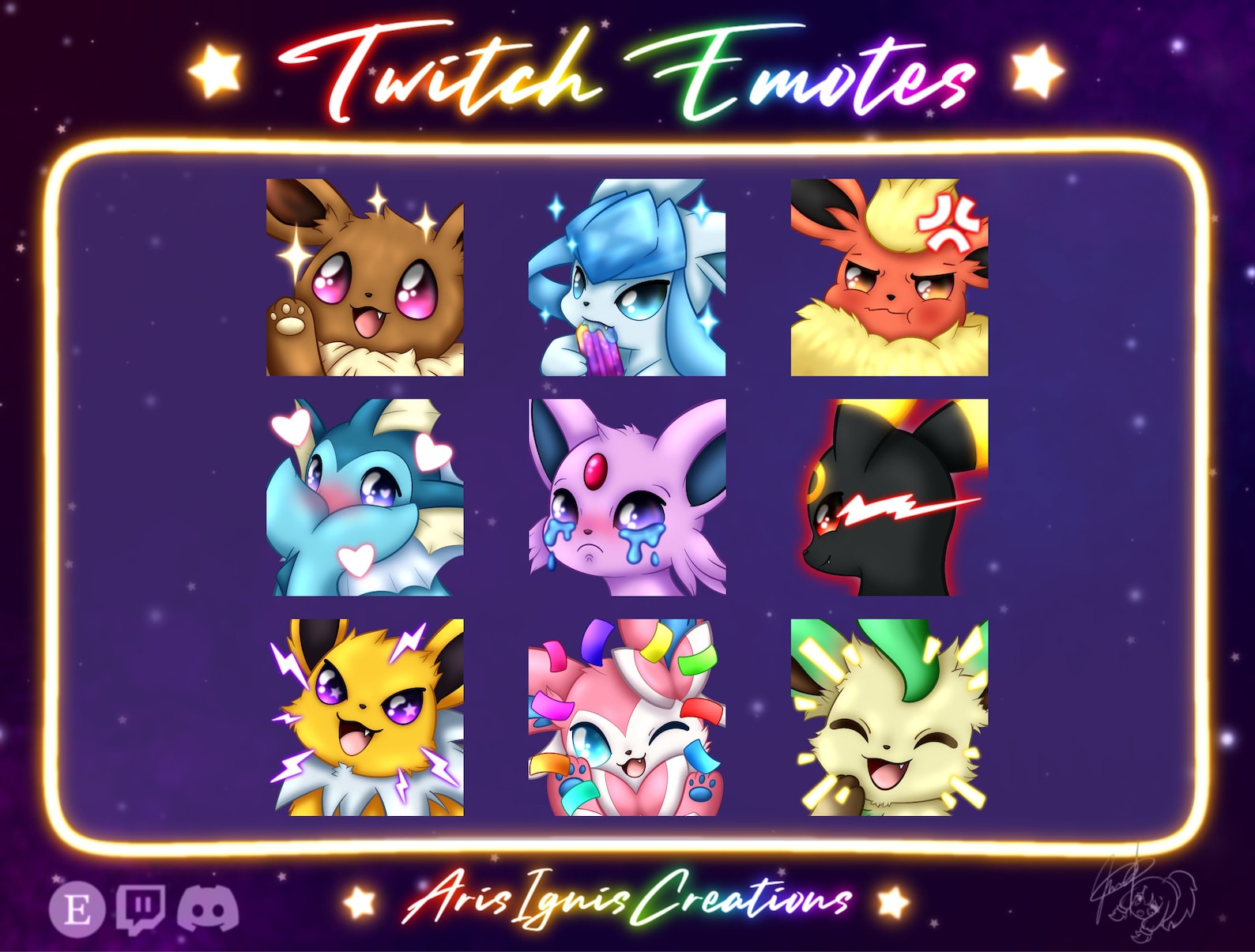 Eeveelution Emotes /wave, Snack, Angry, Blush, Cry, Confident, Hype ...