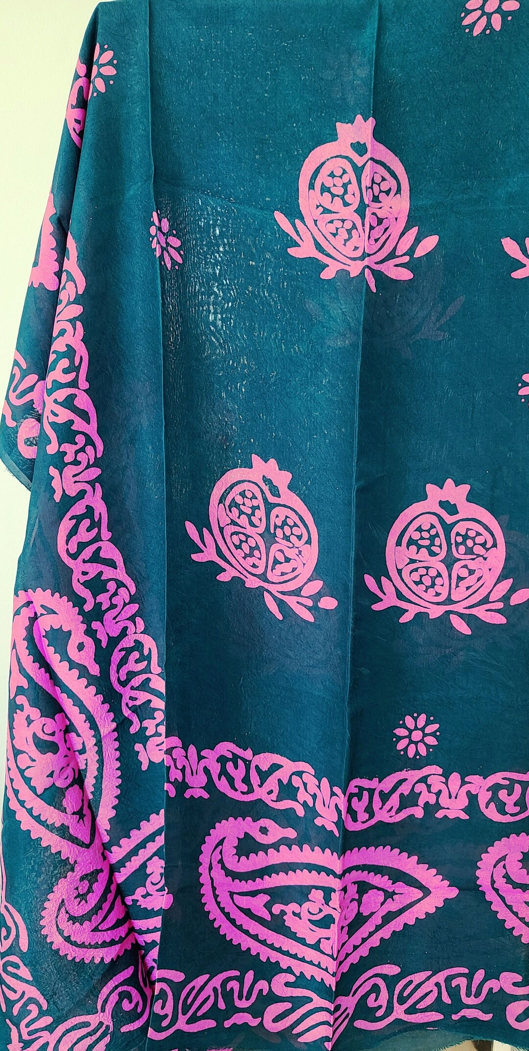 Dark Persian Green Kelagayi With Pink Pomegranates Patterns Azerbaijani ...