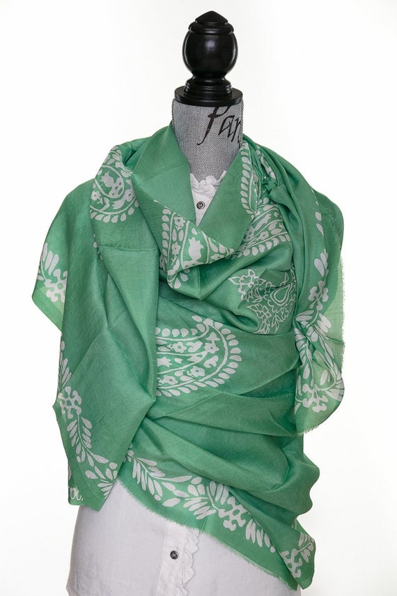 Green Grass With White Patterns Kelagayi Azerbaijani Pure Silk - Etsy