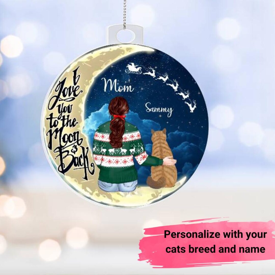 Personalised Cat & Cat Mum Acrylic Hanger I Love You to the Moon and ...