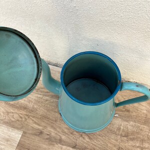 French Enamel Coffee Pot Turquoise Blue Vintage Enamelware Kitchen ...
