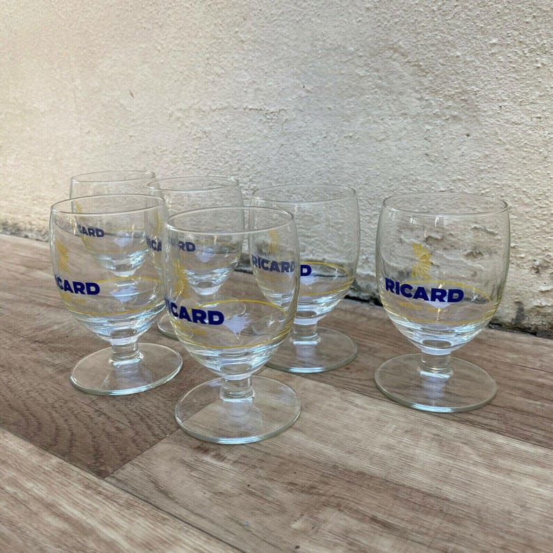 Vintage Ricard Pastis Glasses French Anisette Set of 6 Sunburst 1001255 ...