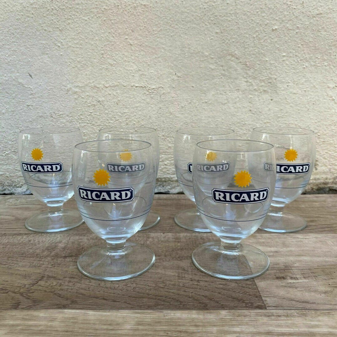 6 French Ricard Anisette Pastis Glasses With Sunburst Motif 1001254 - Etsy