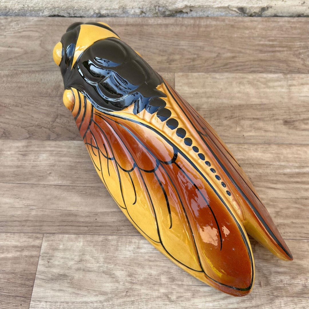 Vintage French Majolica Cicada Wall Pocket Vase Provence Big 12102416 ...