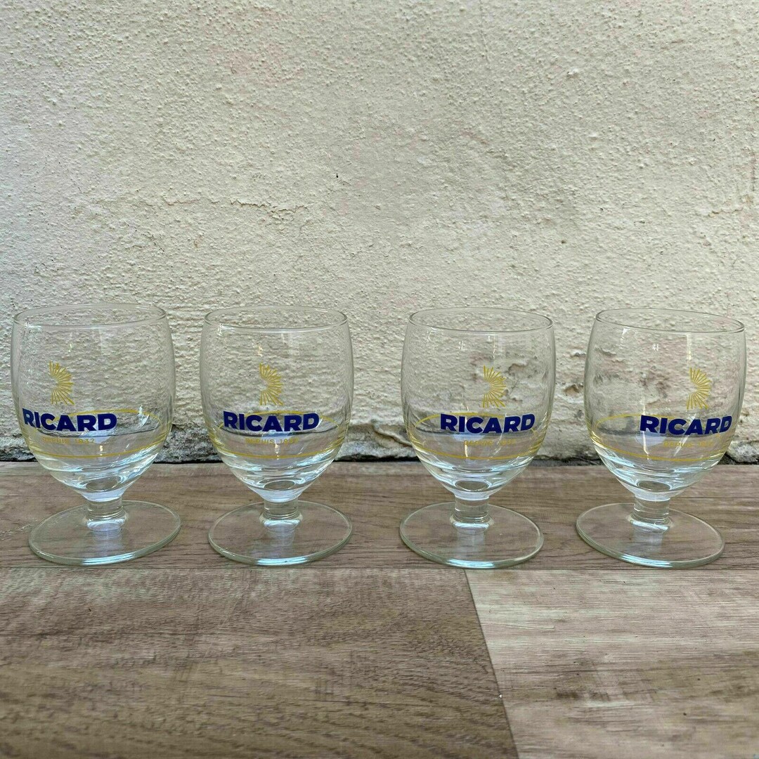 Vintage French Ricard Pastis Glasses Set of 4 Sunburst Logo Stemware ...