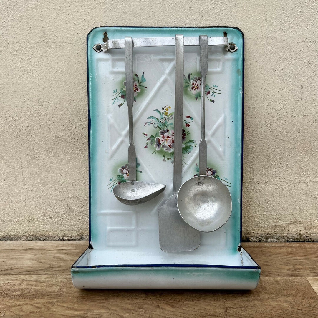 Vintage Enamelware Rare Blue Green Enamel Utensil Enameled Flower ...