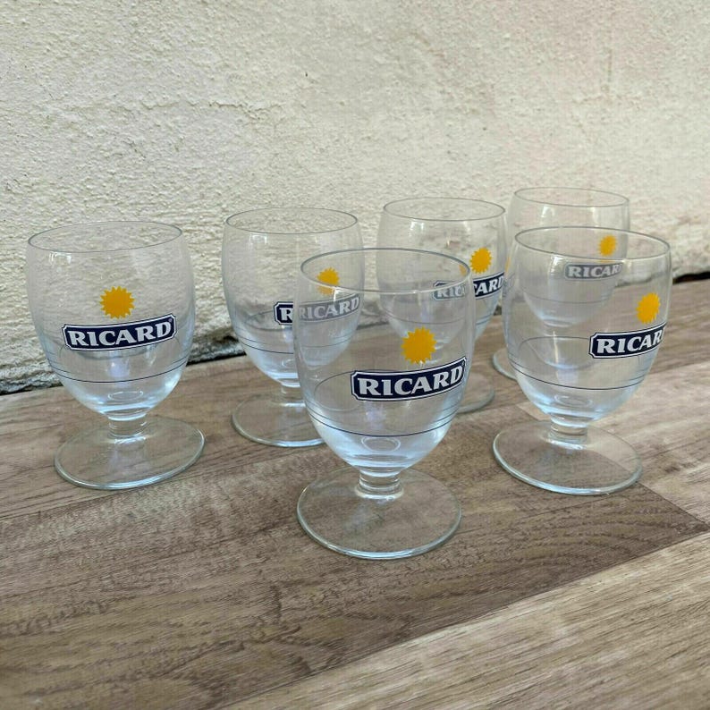6 French Ricard Anisette Pastis Glasses With Sunburst Motif 2608252 - Etsy
