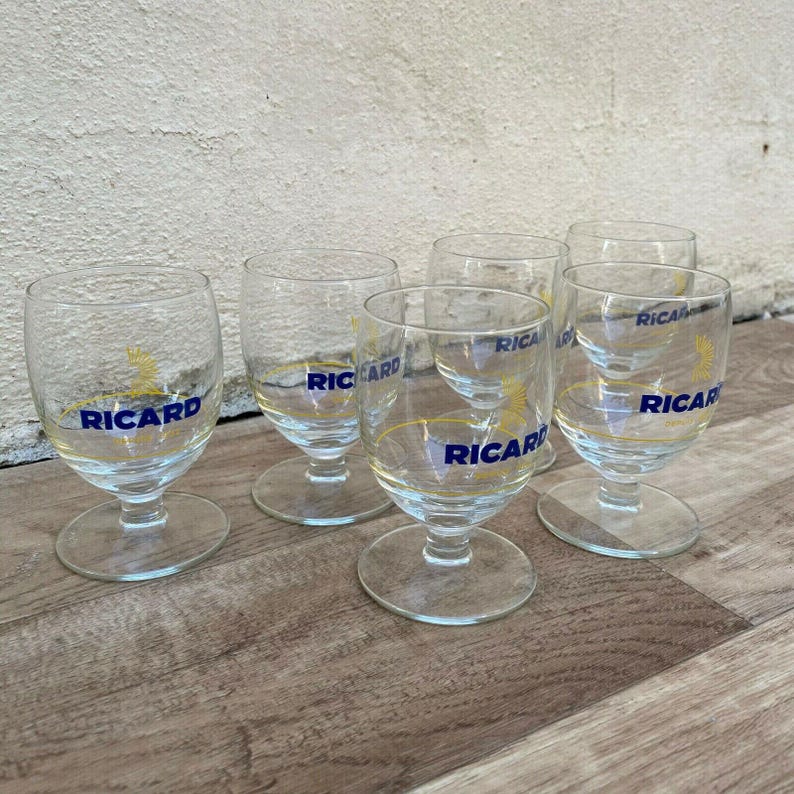 Vintage Ricard Pastis Glasses French Anisette Set of 6 Sunburst 1001255 ...