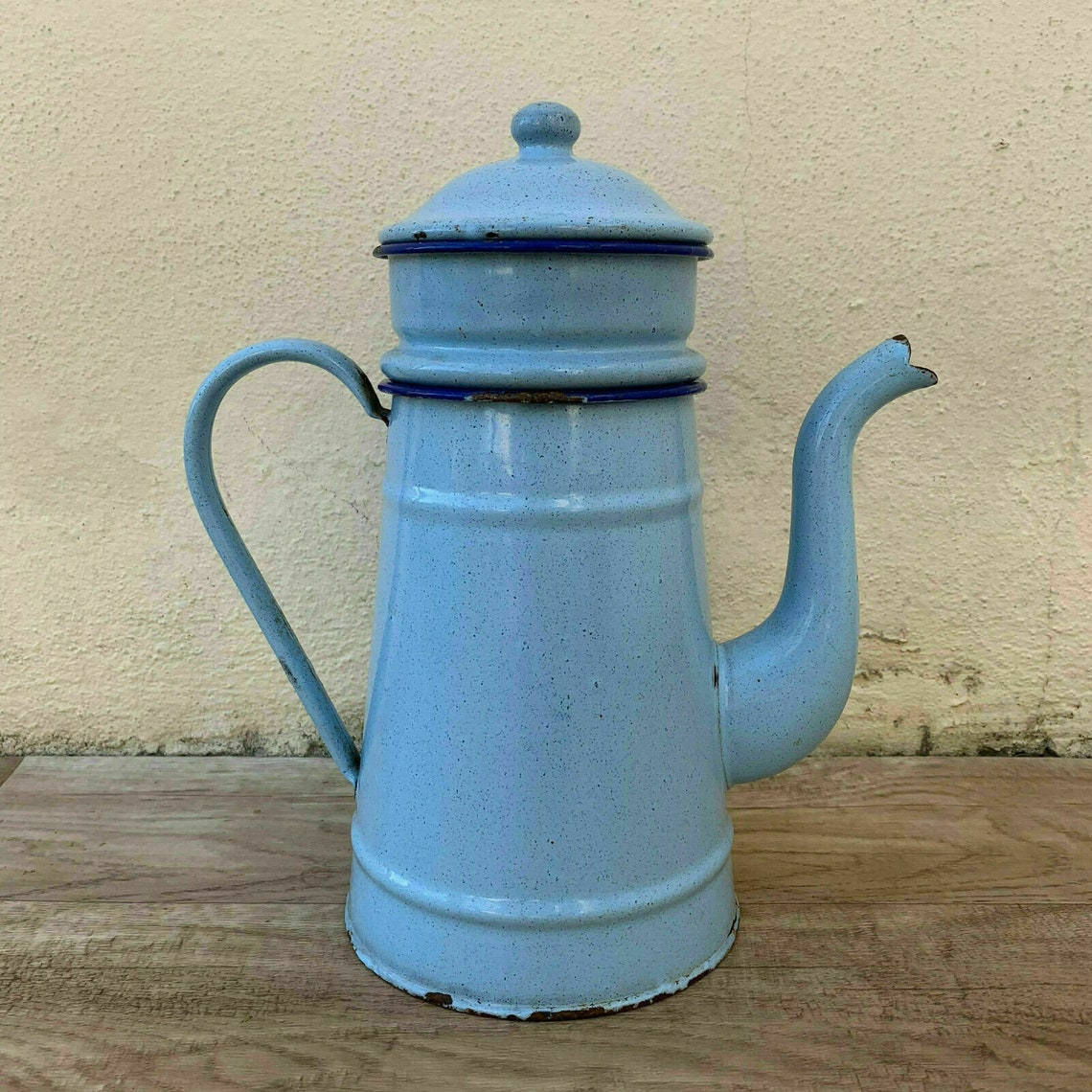 Vintage French Enamel Coffee Pot Blue Enamelware Cafetiere 28cm 2606196 ...