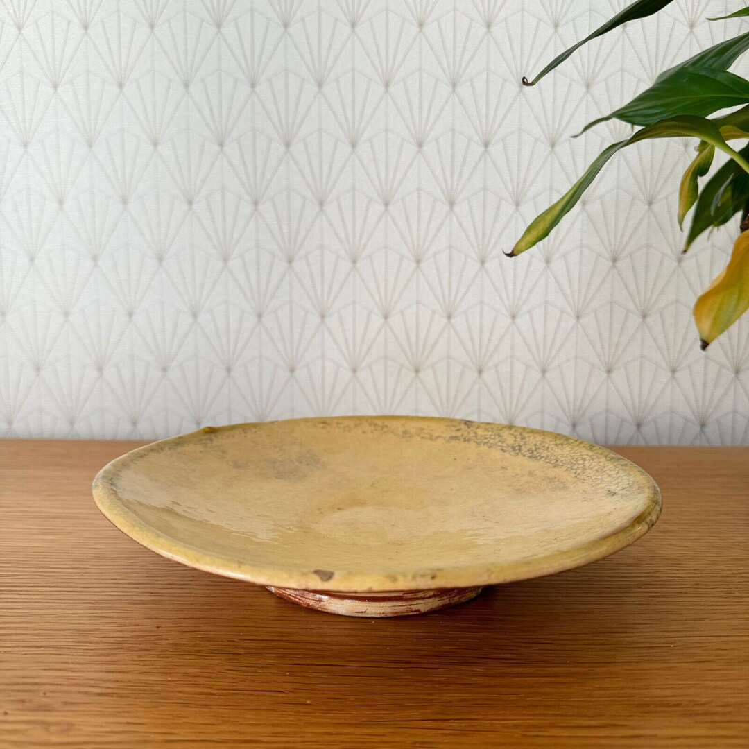 Antique Yellow Glazed French Pottery Plate Omelette Turner Plate ...