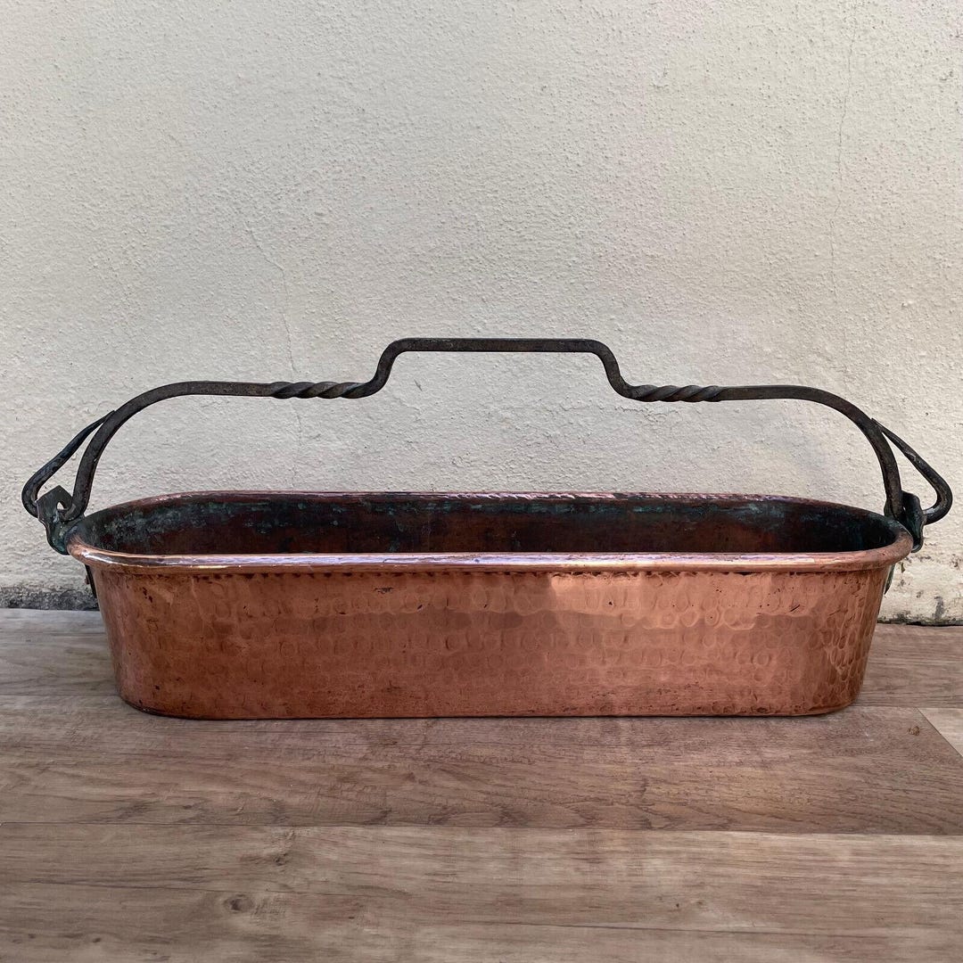 Antique French Copper Fish Kettle Poacher Steamer Planter Hammered ...