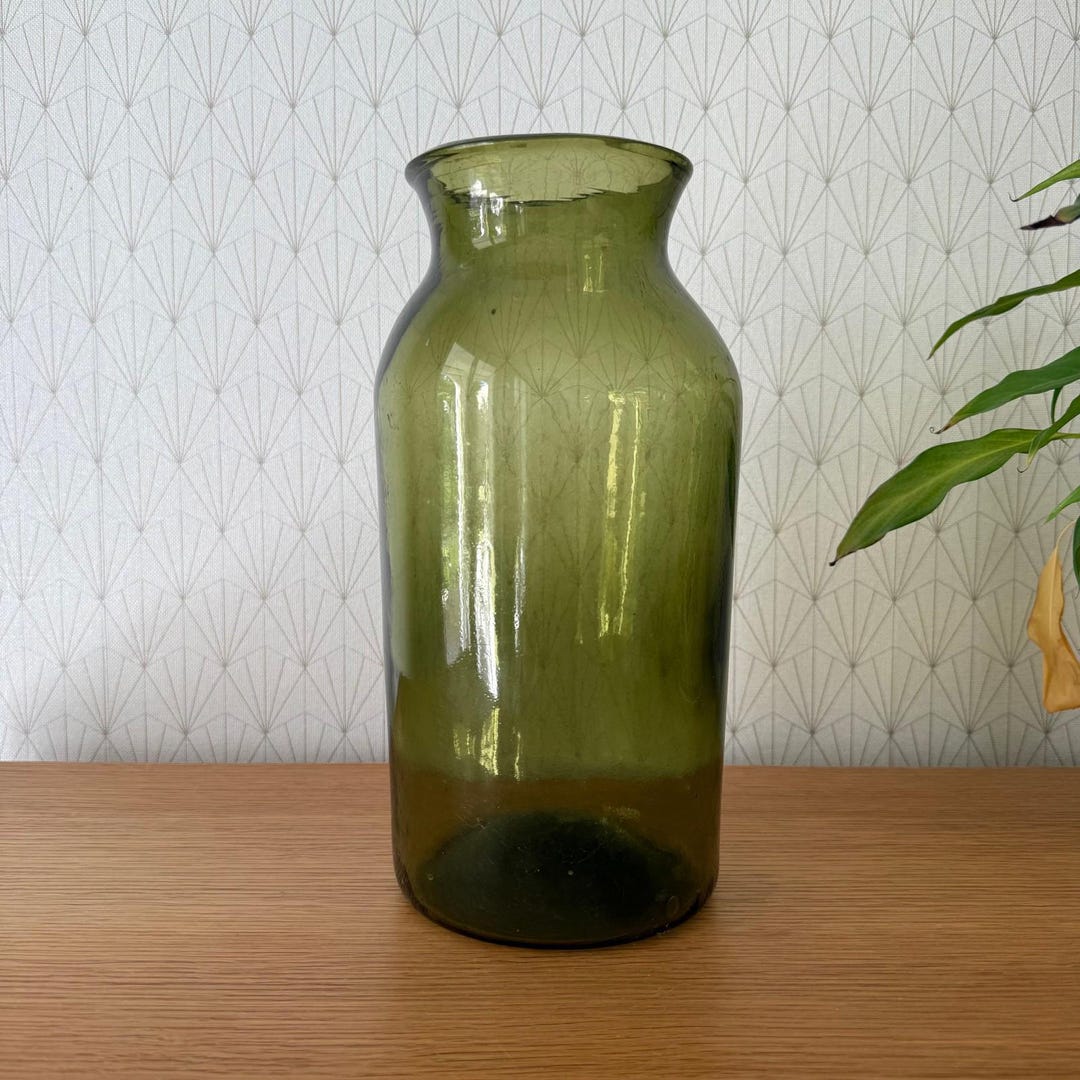 Antique French Hand Blown Green Glass Pickling Truffle Bocal Jar 12 1/4 ...