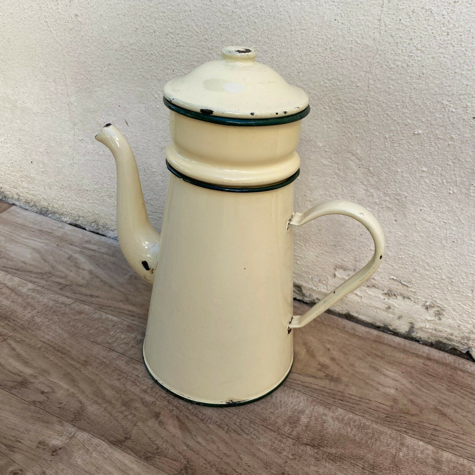 Vintage French Enamelware Enameled Yellow Beige Enamel Coffee - Etsy