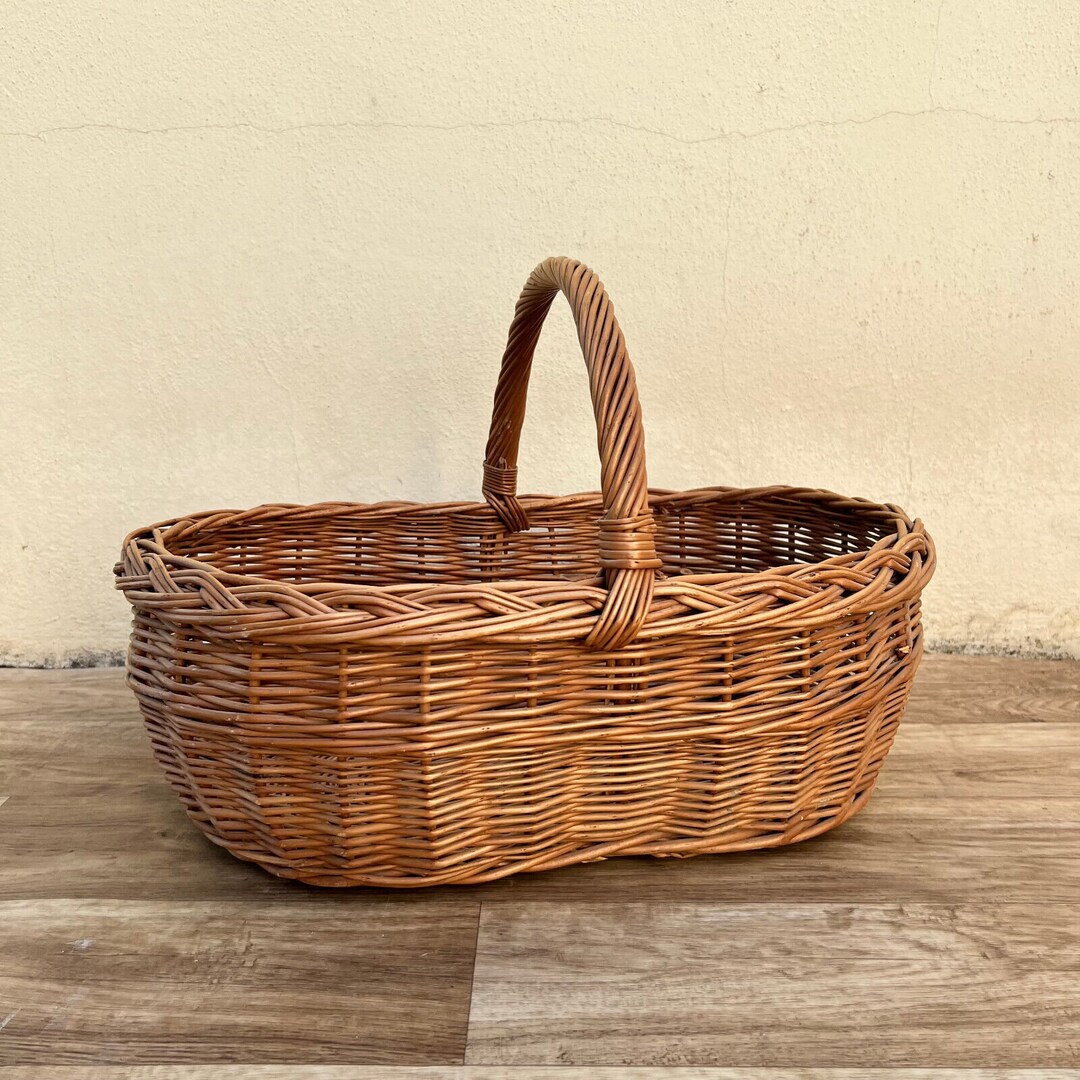 RARE STYLE French Wicker Basket Market Fruits Chic Vintage Woven Rattan ...