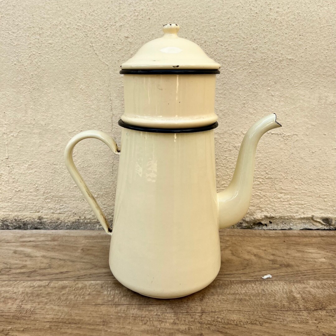 Vintage French Enamelware Enameled Beige Enamel Coffee Pot 26052213 - Etsy