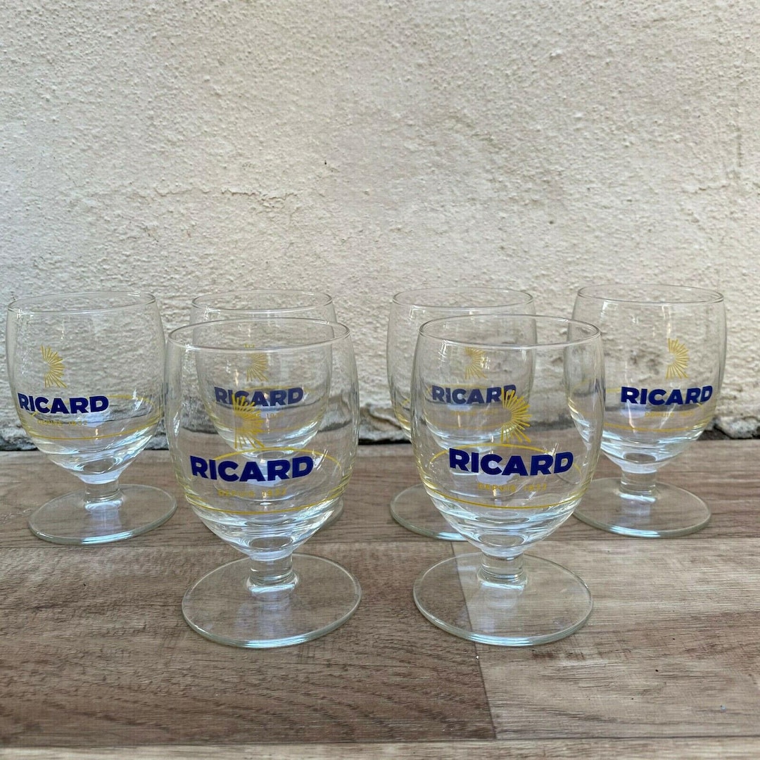 Vintage Ricard Pastis Glasses French Anisette Set of 6 Sunburst 1001255 ...