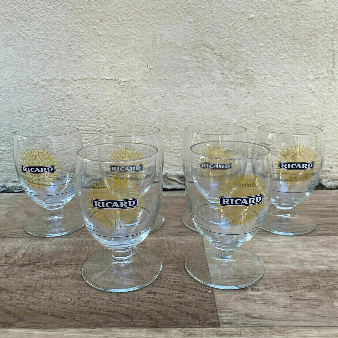 6 French Ricard Anisette Pastis Glasses With Sunburst Motif 1001253 - Etsy
