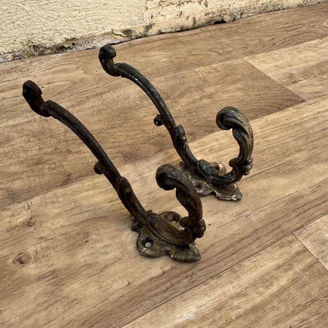 Pair of Vintage Antique Cast Iron French Portmanteau Coat & Hat Hook ...