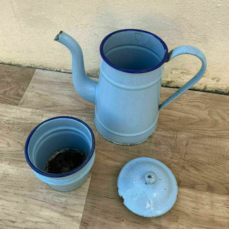 Vintage French Enamel Coffee Pot Blue Enamelware Cafetiere 28cm 2606196 ...