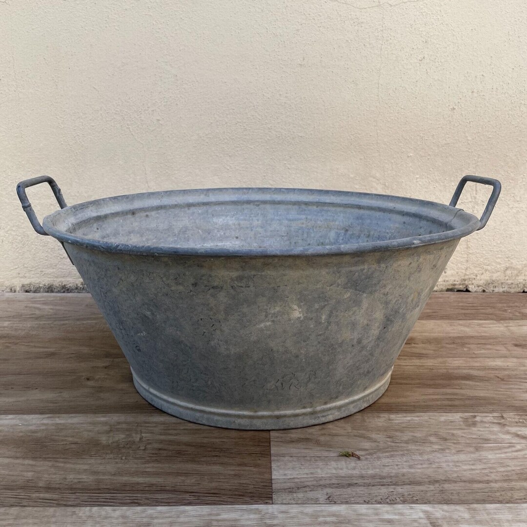 Vintage French Galvanized Zinc Wash Bucket Basin Plant 18032512 - Etsy