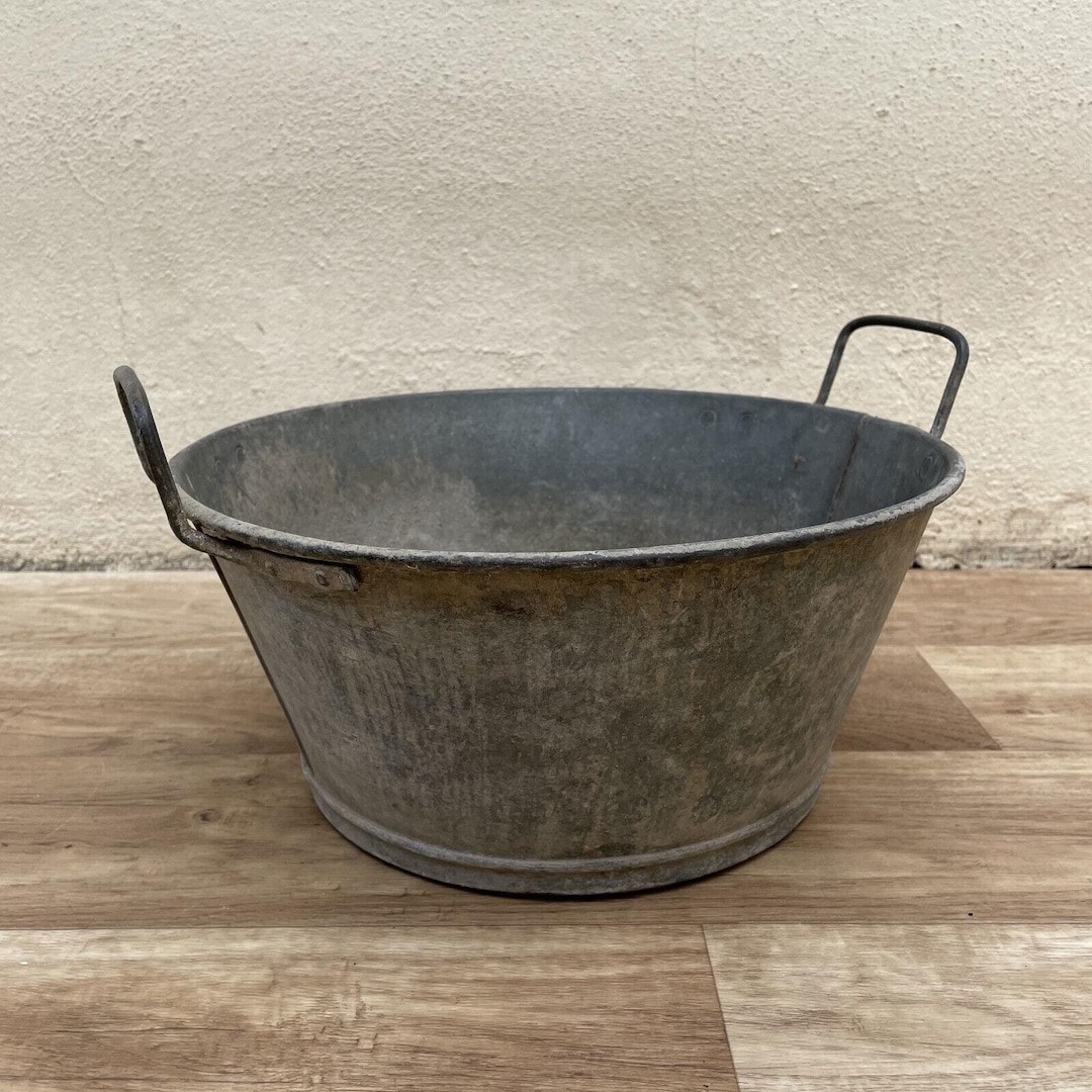 Vintage French Galvanized Zinc Wash Bucket Basin Potted Plant 18032511 ...