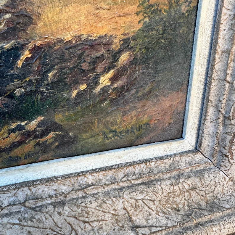 Original Painting Forest Seascape French Signed Trees Village 1704233 ...