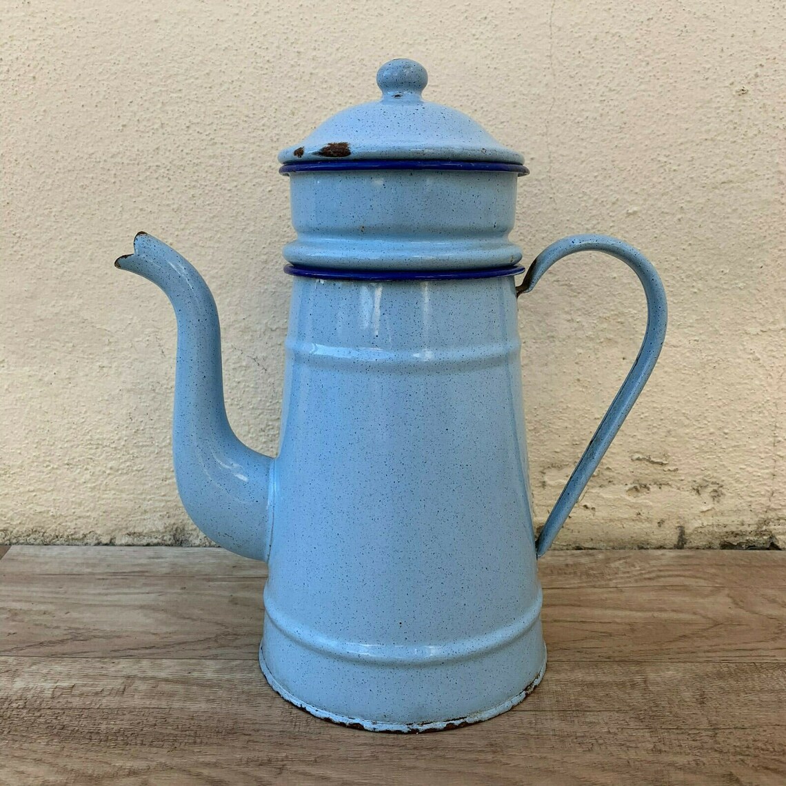 Vintage French Enamelware Enameled Blue Enamel Coffee Pot - Etsy