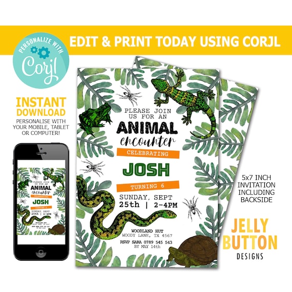 Animal Encounter Birthday Party Invitation Reptile Amphibian | Etsy