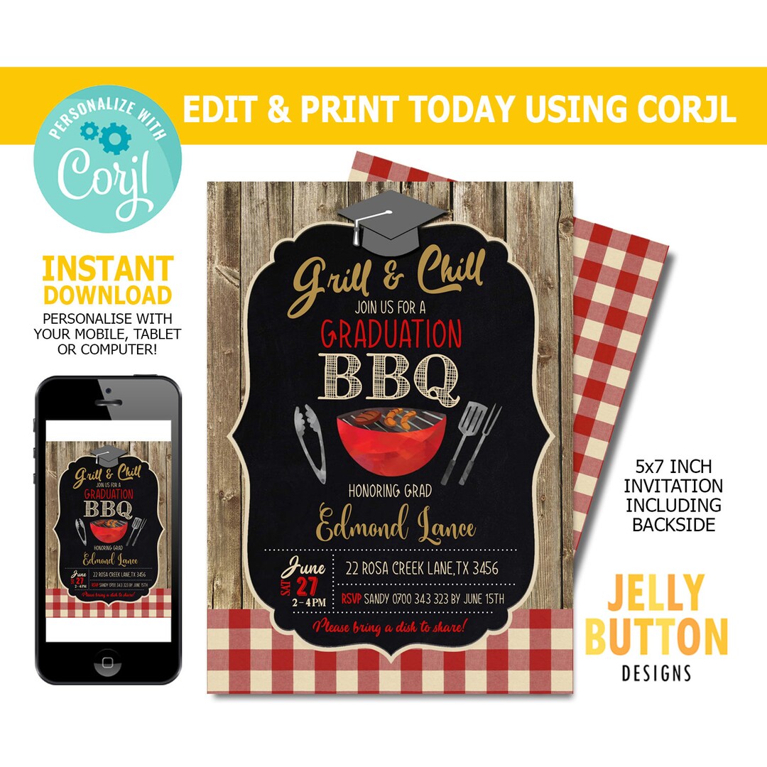 Graduation BBQ Invitation, Backyard Graduation BBQ Invitation, Barbecue ...