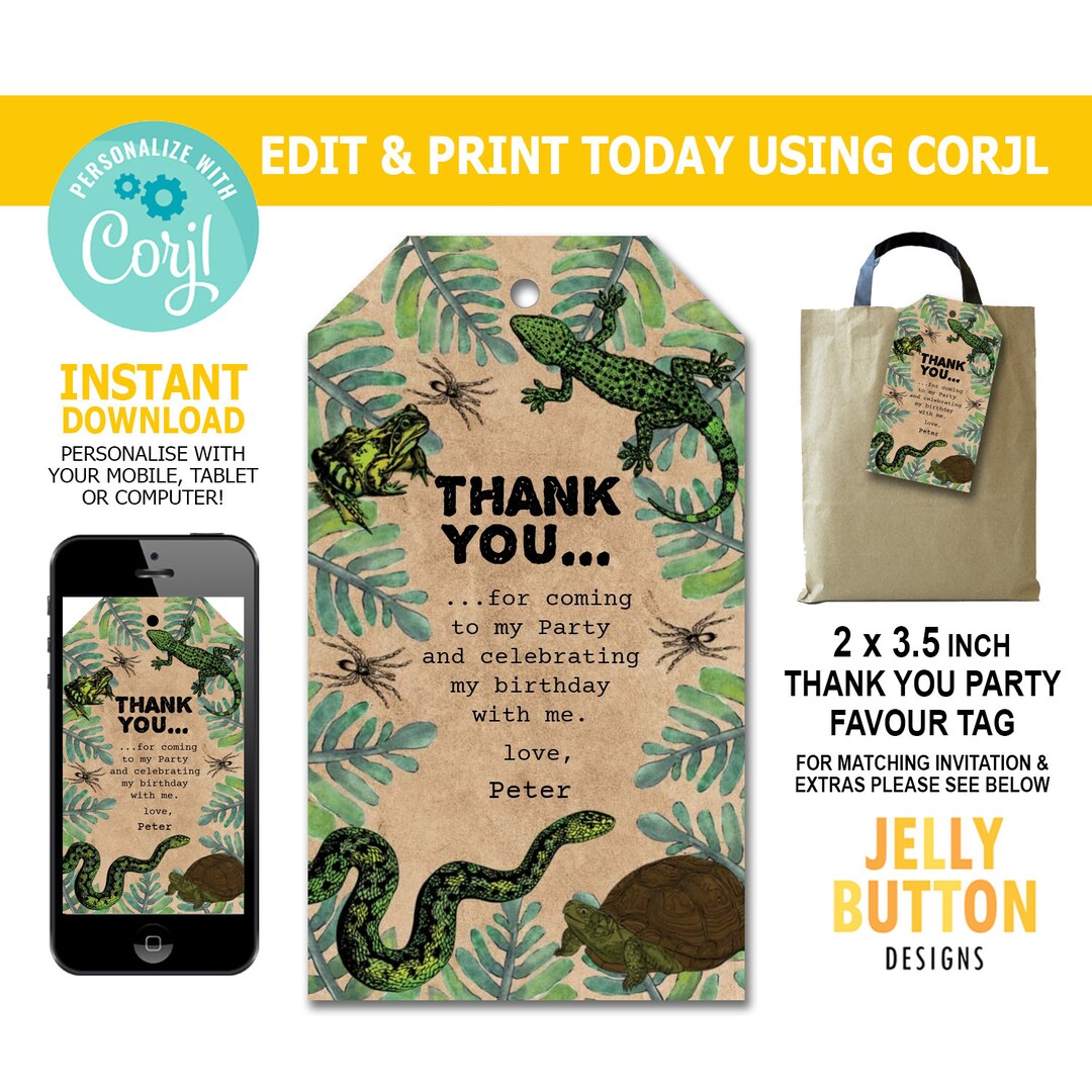 Thank You Reptile Favor Tag Reptile Birthday Tag Reptile - Etsy UK