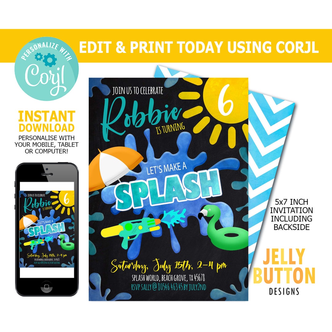 Splash Invitation, Splash Party, Water Bash Invite, Splish Splash ...