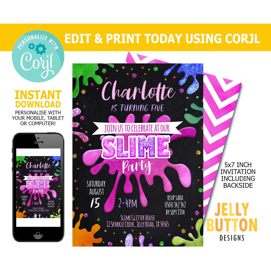 Slime Party Invitation, Slime Invitation, Slime Birthday Party Invite ...