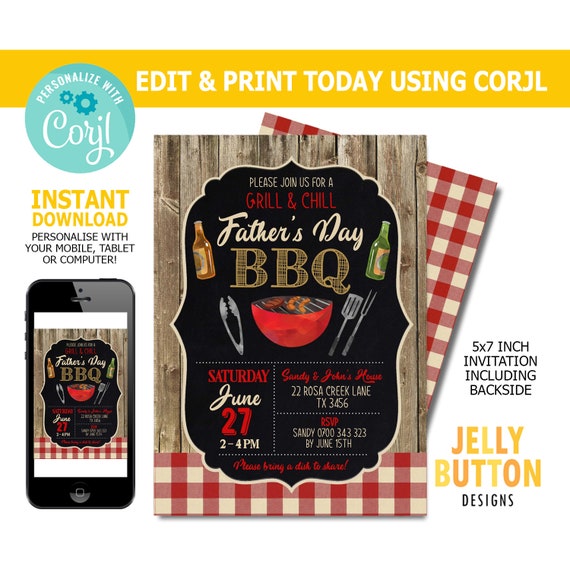 Father Day BBQ Invitation Fathers Day Backyard BBQ | Etsy