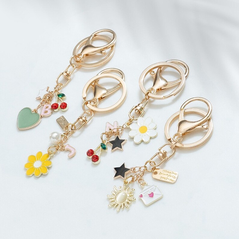 Girly Dangle Keychain Custom Initial With Flower-star-cherry-envelope ...