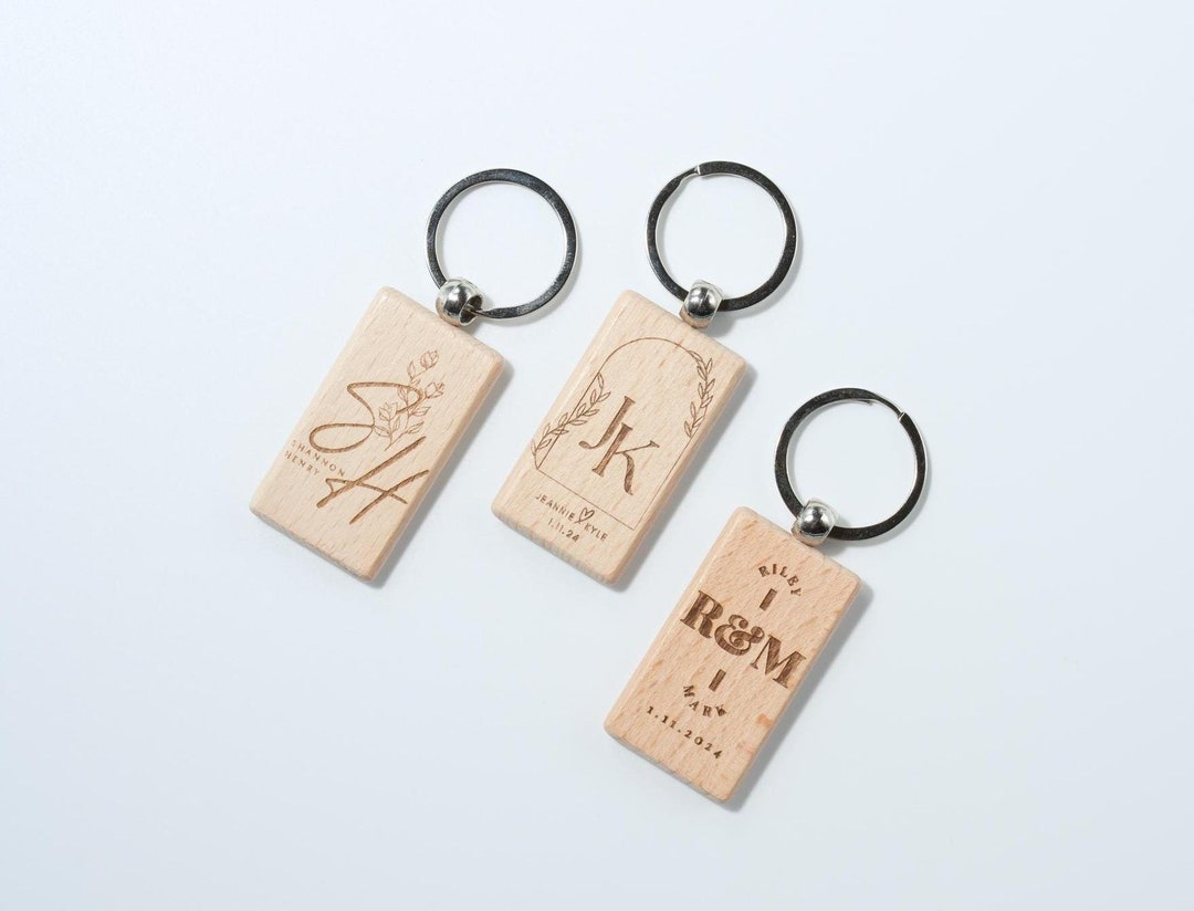 Personalized Wooden Keychain - Custom Engraved Keychain for Weddings ...