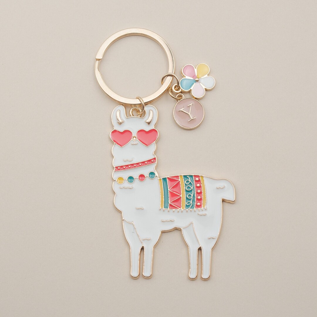 Personalized Alpaca Charm Keychain With Customizable Name Initial - Etsy