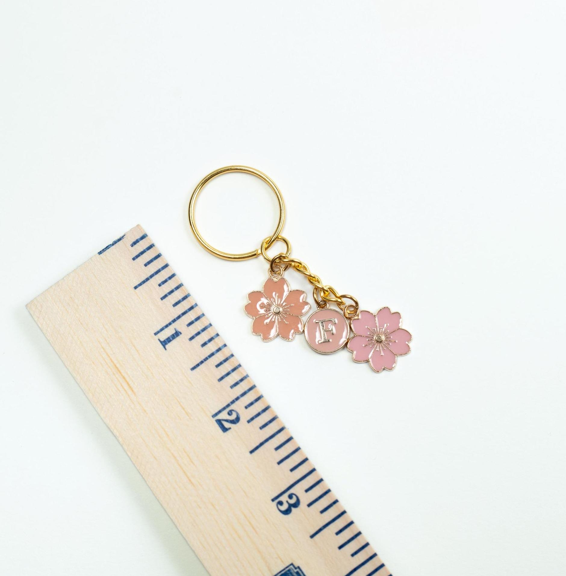 Custom Pink Floral Keychain With Initial Charm – Elegant, Personalized ...
