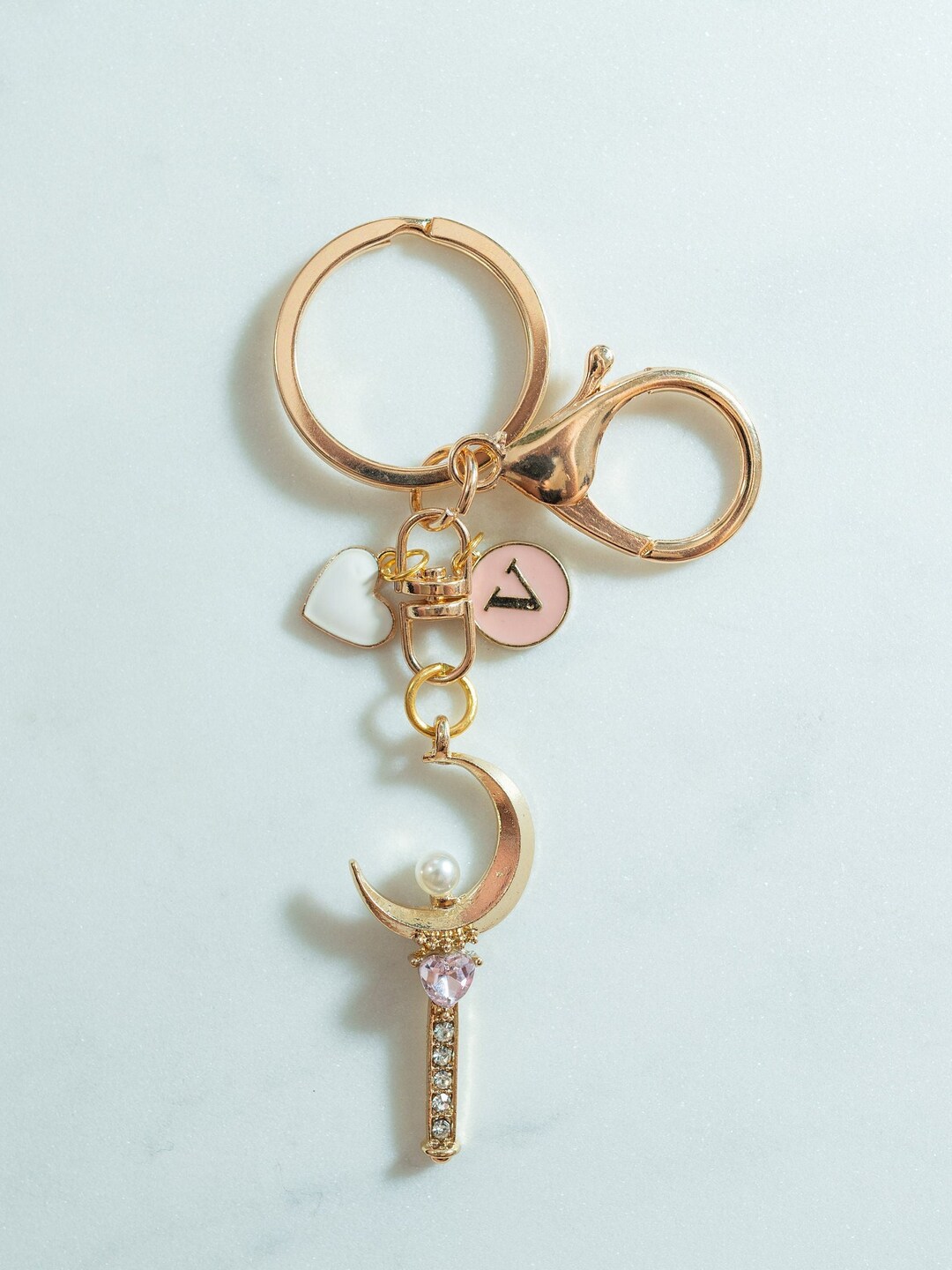 Moon Spiral Heart Moon Rod Keychain, Custom Initial | Purse Dangle ...