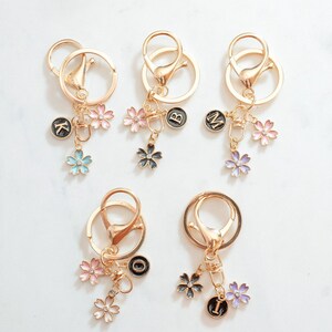 Personalized Flower Charms Cute Key Ring Holder, Custom Letter Initial ...