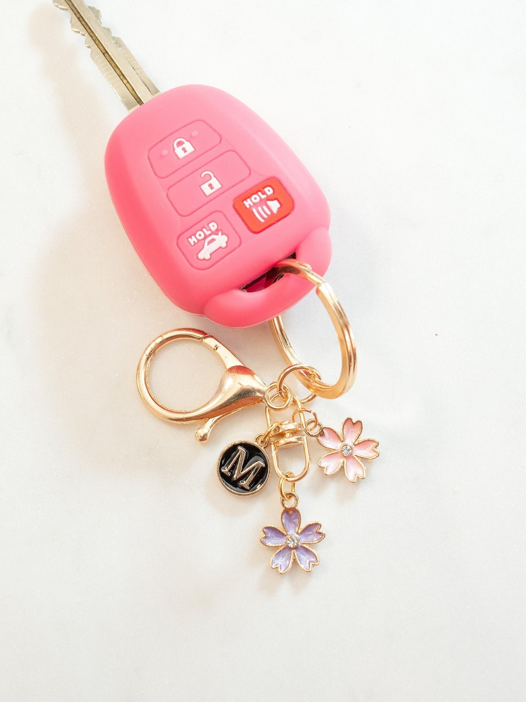Personalized Flower Charms Cute Key Ring Holder, Custom Letter Initial ...