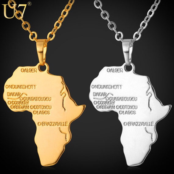 Africa Pendant 18kgp Stamp Platinum/18k Real Gold | Etsy