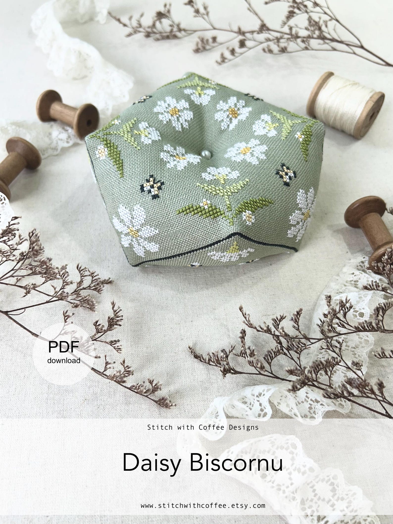 Daisy Biscornu Cross Stitch Pattern PDF Cross Stitch Chart Biscornu ...