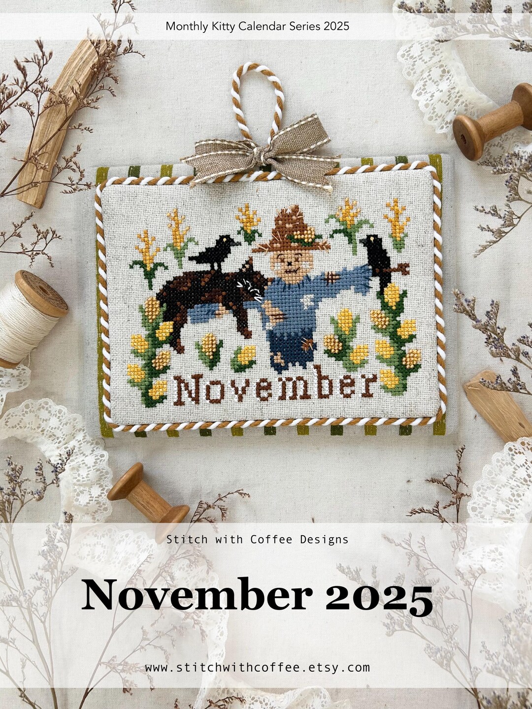 November 2025 Kitty Calendar Series Fall Thanksgiving Corn Crow ...